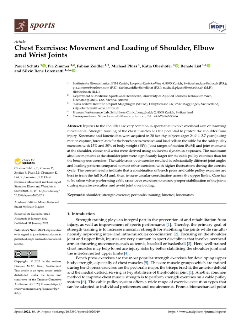 Chest Exercises Movement and Loading of Shoulder, Elbow | PDF ...