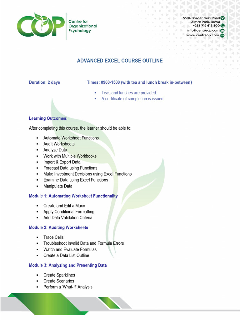 Advanced Excel for Professionals | PDF