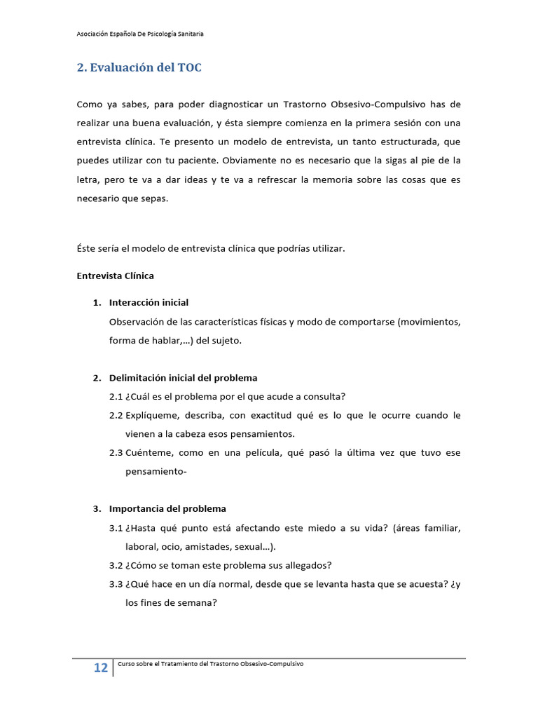 Evaluación del Trastorno Obsesivo-Compulsivo | PDF | Desorden obsesivo compulsivo | Pensamiento