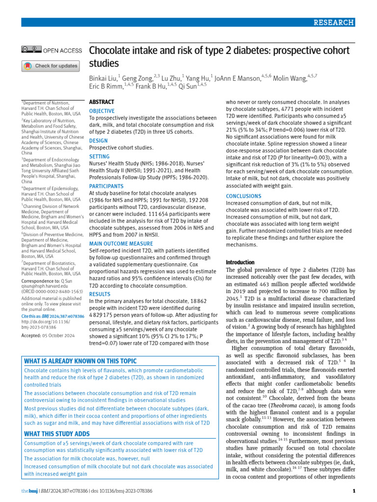 Chocolate intake and risk of type 2 diabetes | PDF | Causes Of Death ...