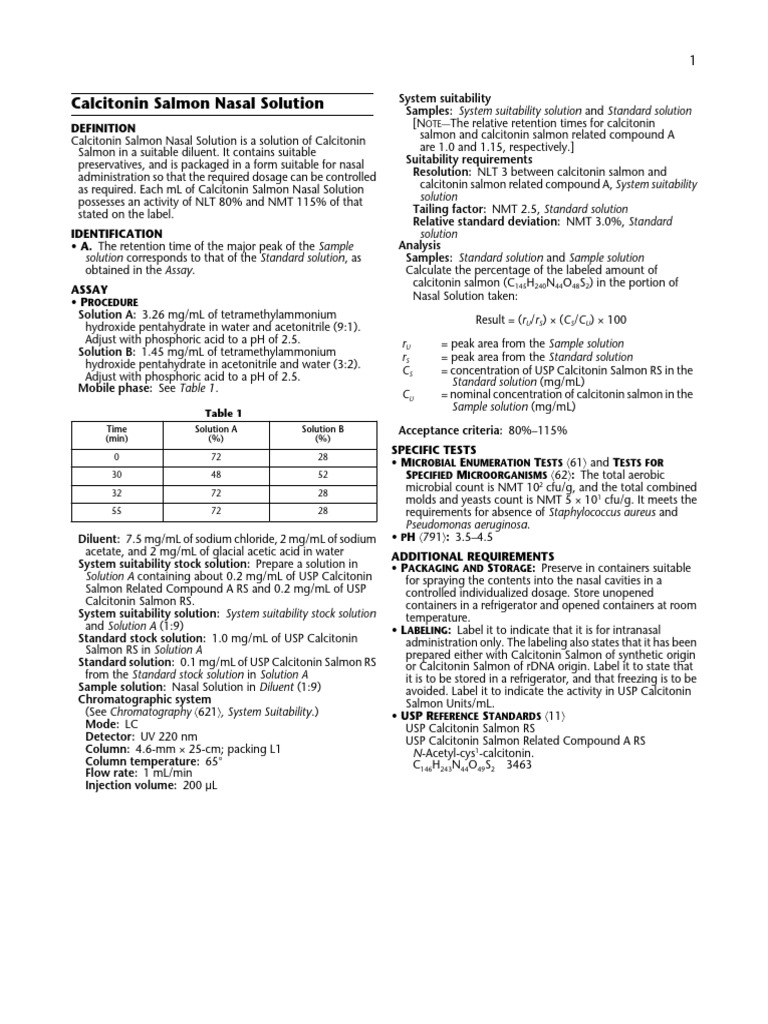 Calcitonin Salmon Nasal Solution | PDF | Chromatography | Chemistry