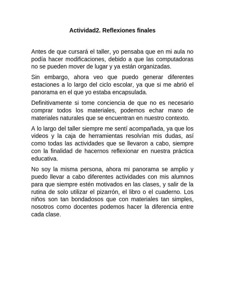 Actividad 2 Reflexiones Finales | PDF