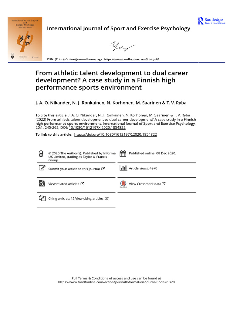 From Athletic Talent Development To Dual Career Development A Case ...