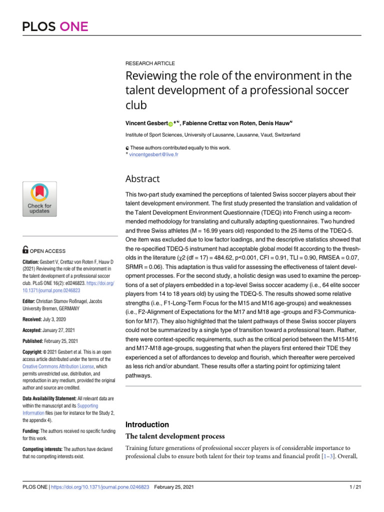 Reviewing The Role of The Environment in The Talent Development of A ...