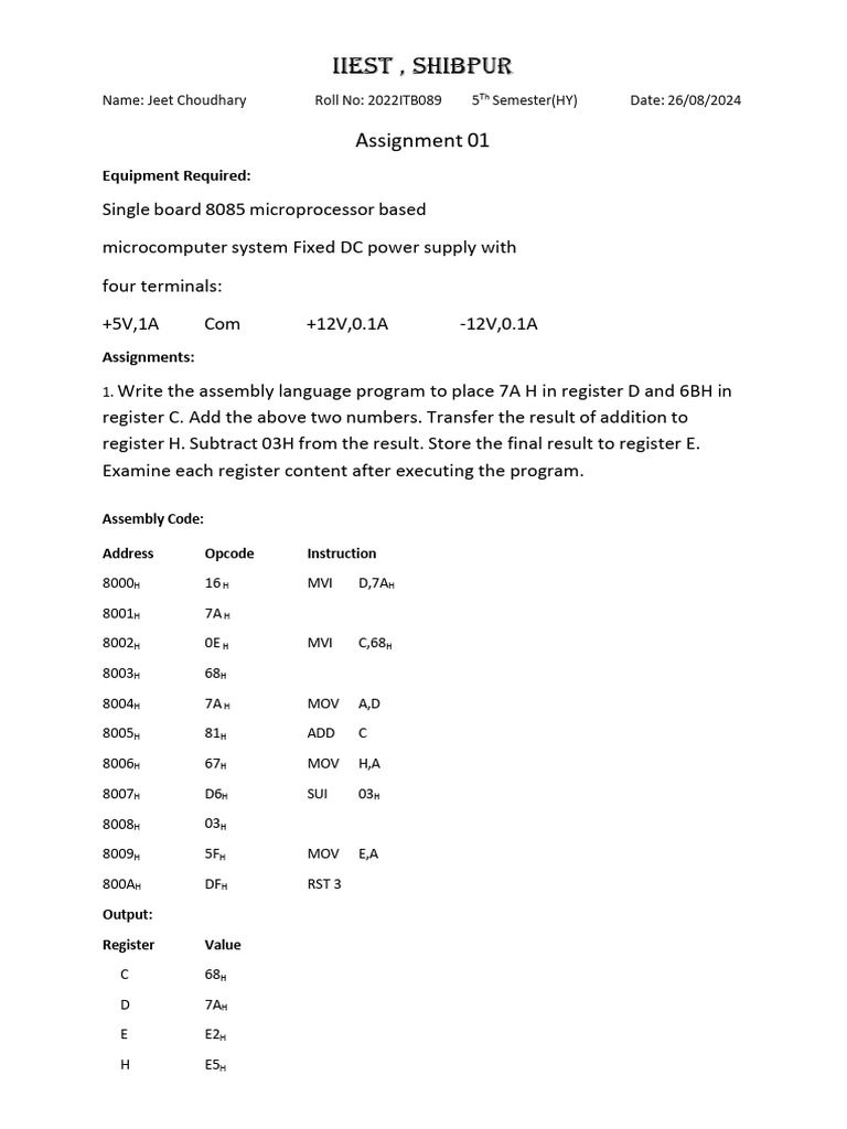 2022ITB089_Ass01_Microprocessor_Lab (1) | PDF | Assembly Language | Integrated Circuit