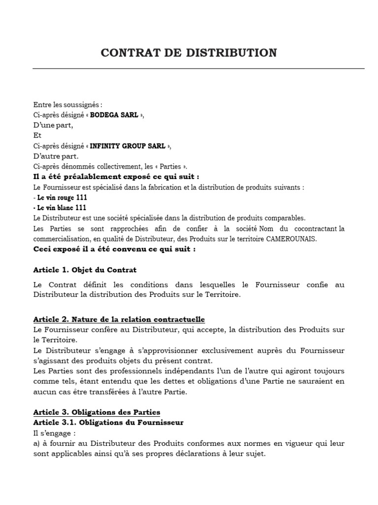 Contrat de Distribution Exclusif au Cameroun | PDF
