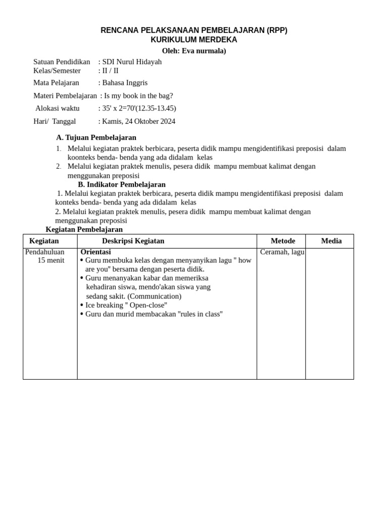 RPP Bing 2 Is My Book in The Bag | PDF