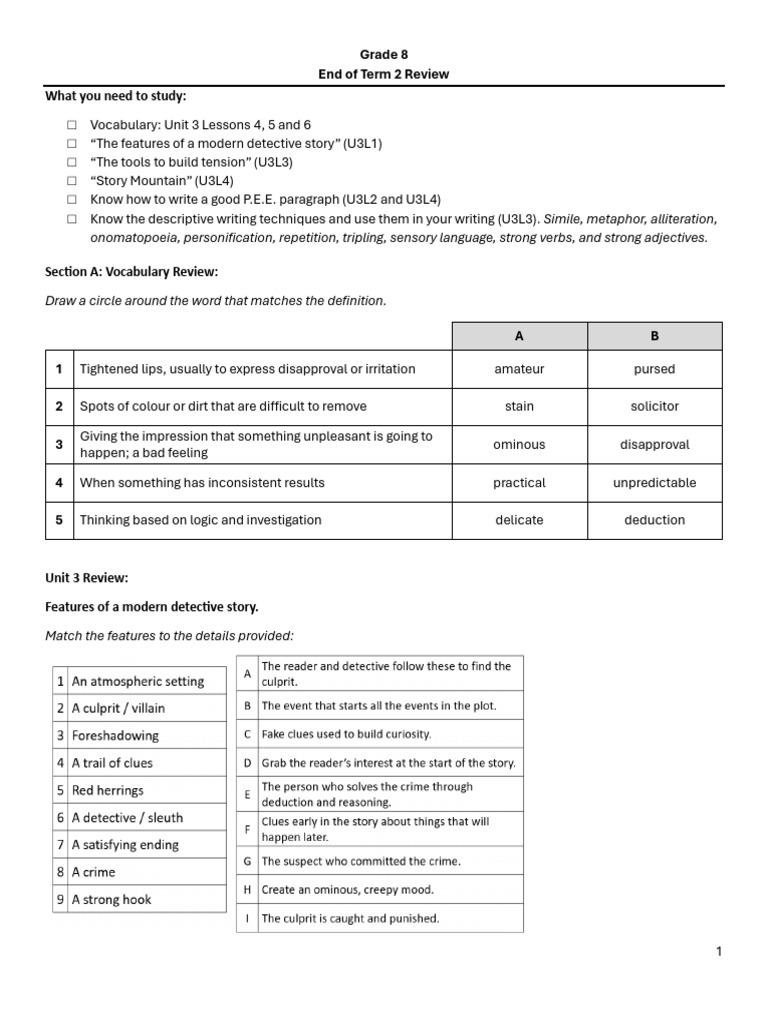 Grade 8 Detective Story Review Guide | PDF