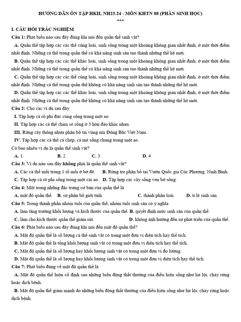 Đề Cương Ôn Tập Ck2 - Sinh | PDF