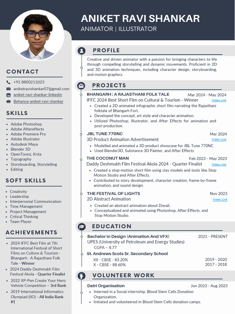Aniket Ravi Shankar_resume | PDF | 3 D Computer Graphics | Animation