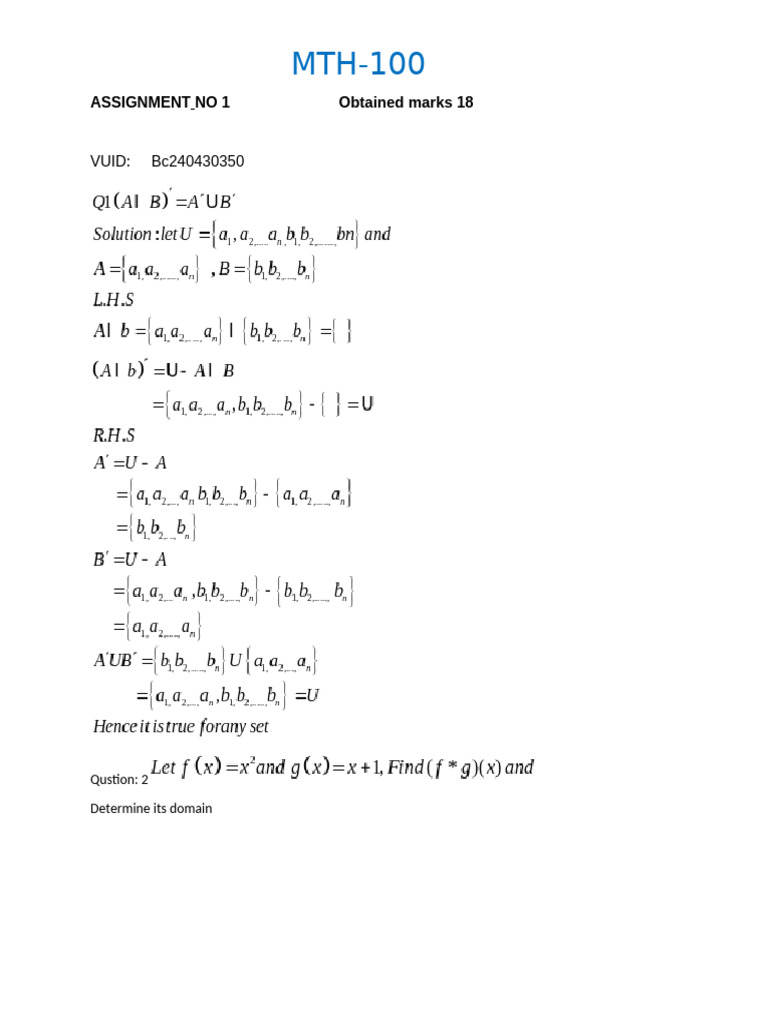 MRK - Fall 2024 - MTH100 - 1 - BC240430350 | PDF