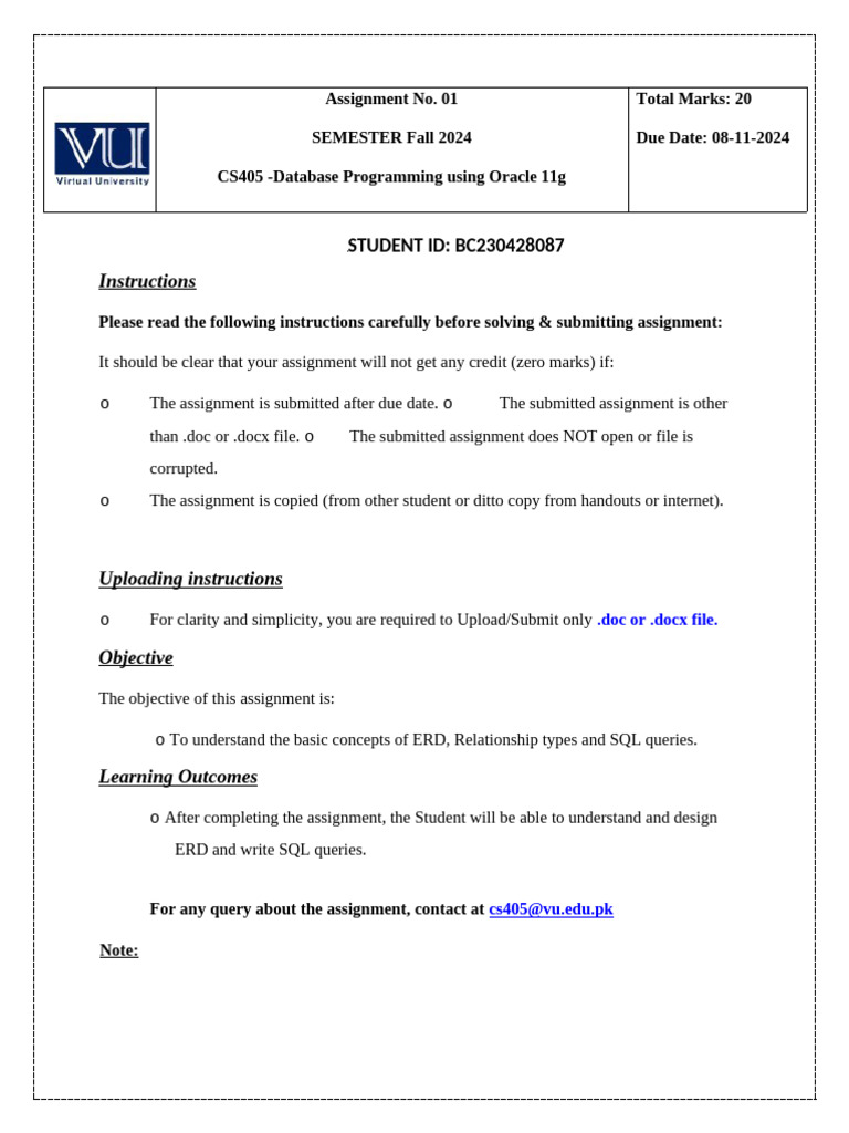 Fall 2024 - CS405 - 1 - BC230428087 | PDF | Sql | Computing