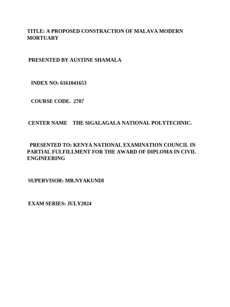 Malava Modern Mortuary Proposal | PDF