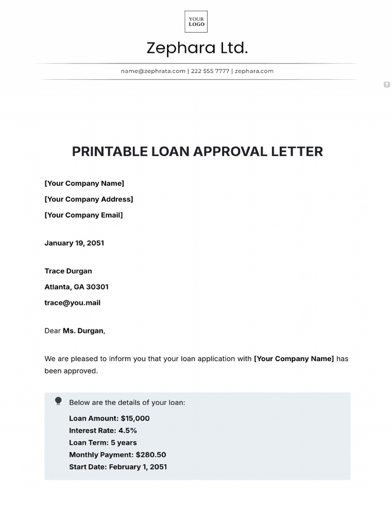 Printable Loan Approval Letter Template | PDF
