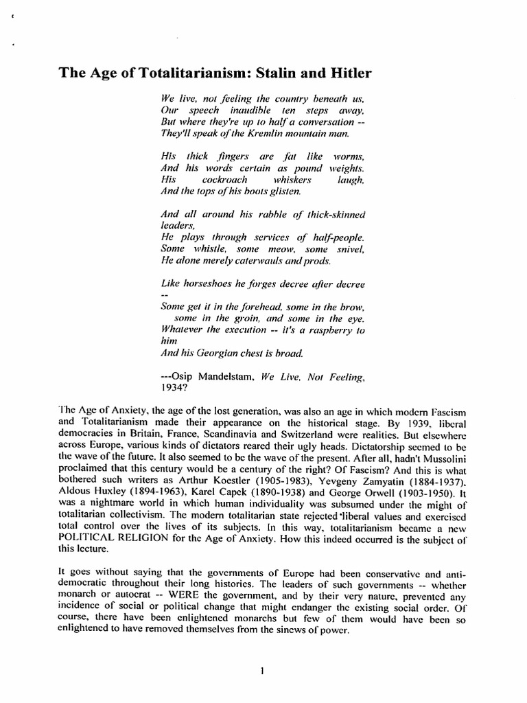 6. Lecture The Age of Totalitarianism Hitler-Stalin | PDF
