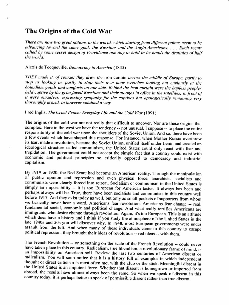 6. Lecture the Origins of the Cold War | PDF