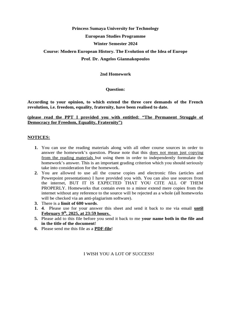 Modern European History Homework Guide | PDF