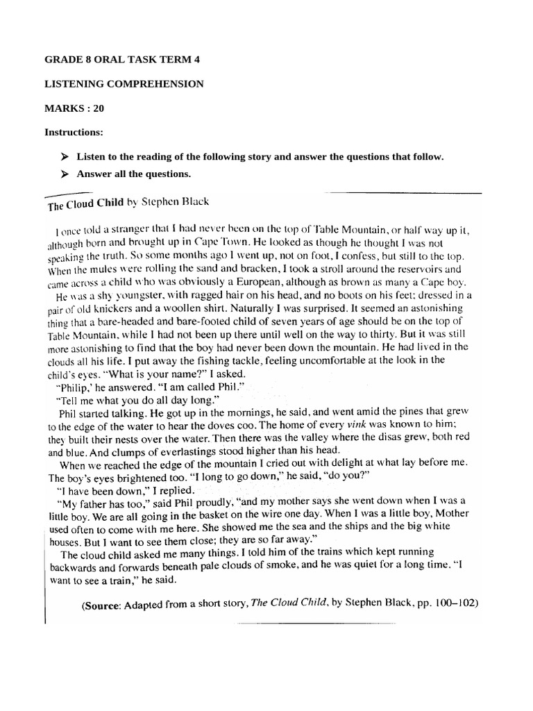 Grade 8 Listening Comprehension Task | PDF