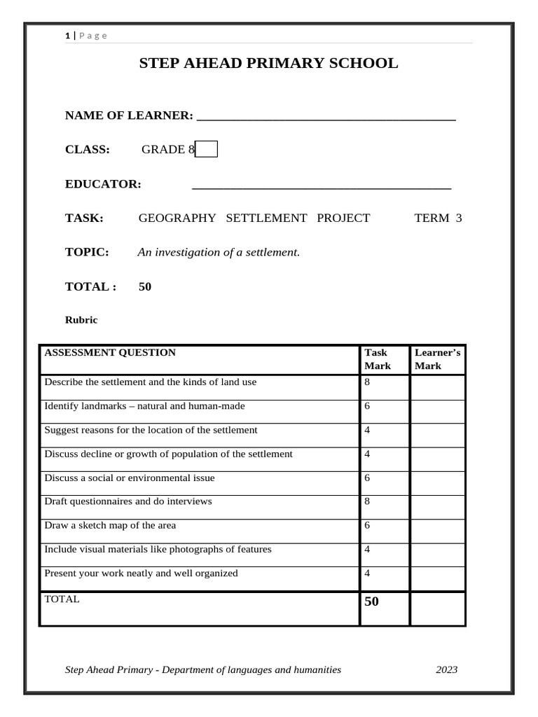 Grade 8 Settlement Investigation Project | PDF | Cognition