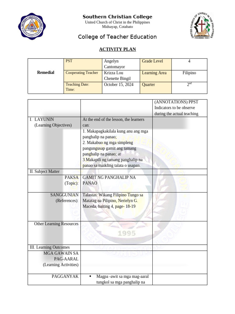Activity Plan Matrix 1 | PDF