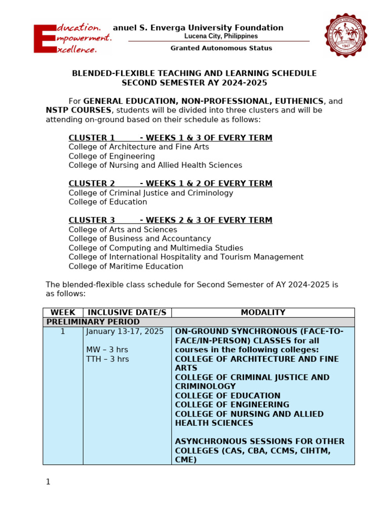 Blended Flexible Schedule 2ND Sem 2024 2025 | PDF | Health Care