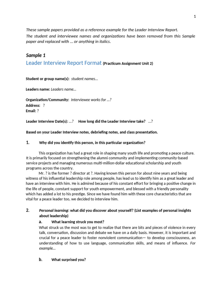 P2 Sample Leader Interview | PDF | Leadership | Negotiation