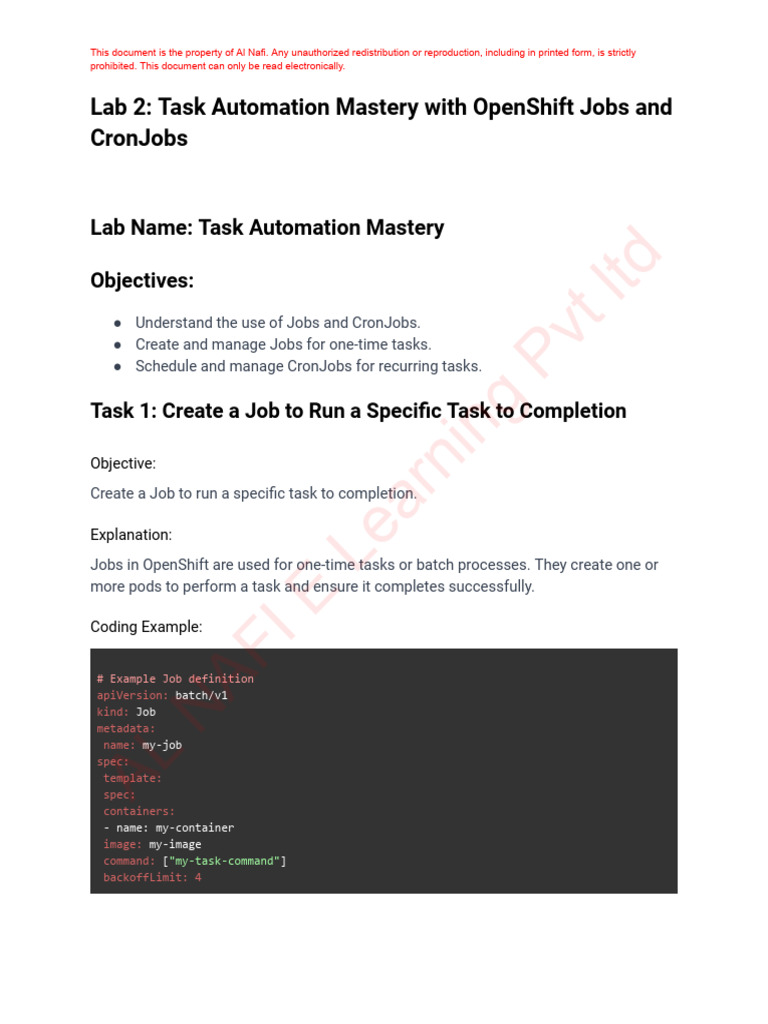 Lab 2 - Automating Tasks With OpenShift Jobs and CronJobs | PDF | Computing