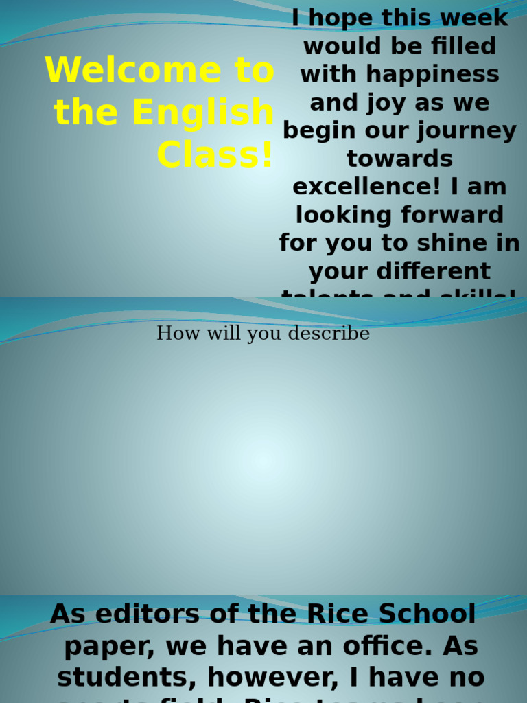 Welcome to the English Class! | PDF