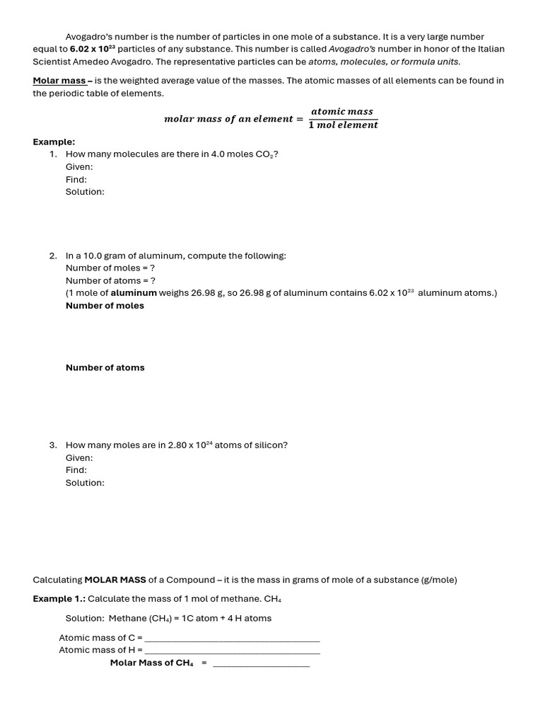 Understanding Avogadro's Number and Molar Mass | PDF