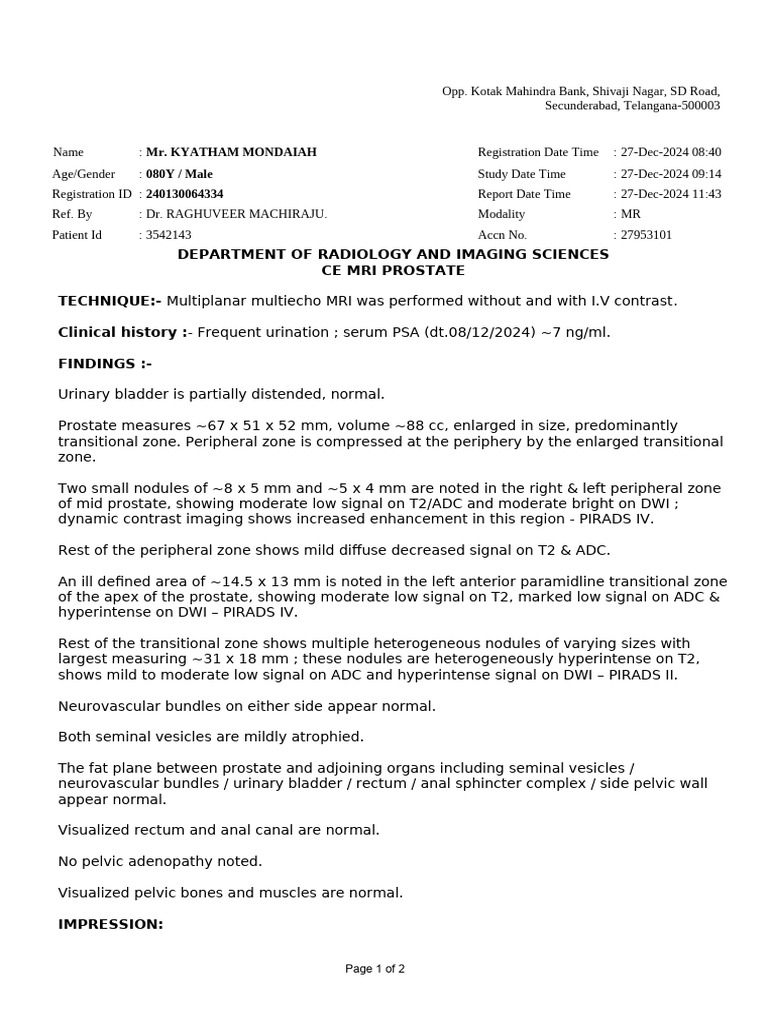 Report Mp Mri | PDF | Prostate | Magnetic Resonance Imaging
