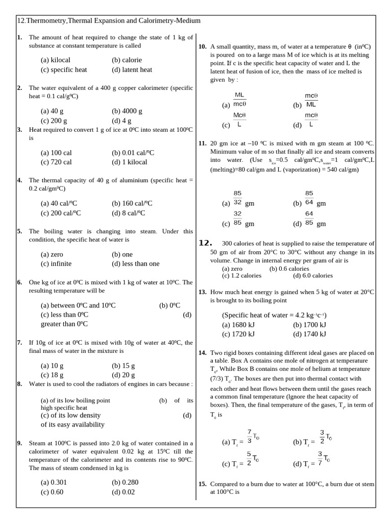 12.Thermometry,Thermal Expansion and Calorimetry | PDF | Thermal ...
