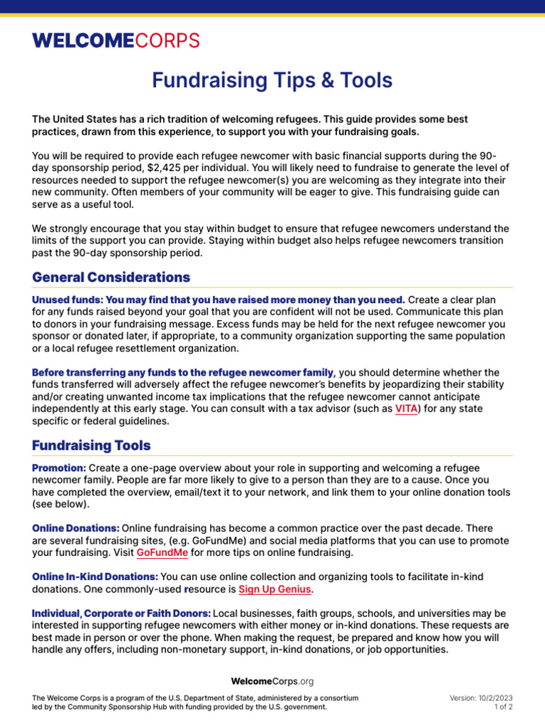 Fundraising Tips and Tools Welcome Corps | PDF | Fundraising | Economies