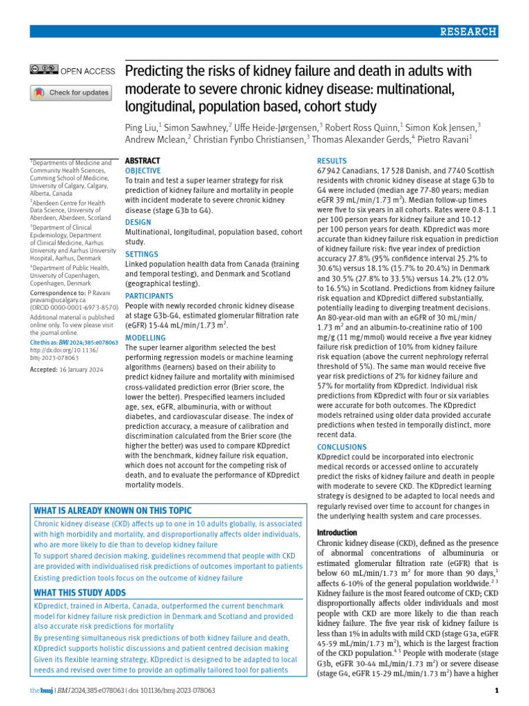 Predicting The Risks of Kidney Failure and Death in Adults With ...