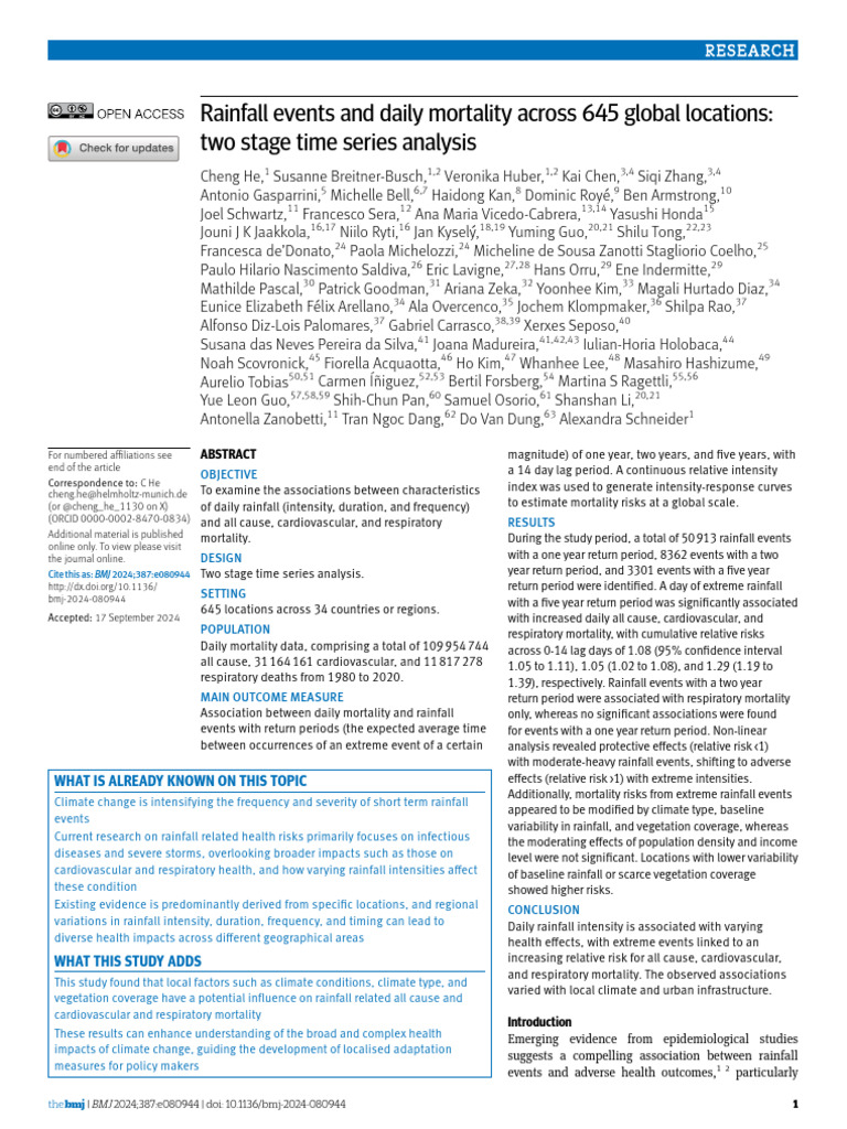 Rainfall Events and Daily Mortality Across 645 Global Locations | PDF ...