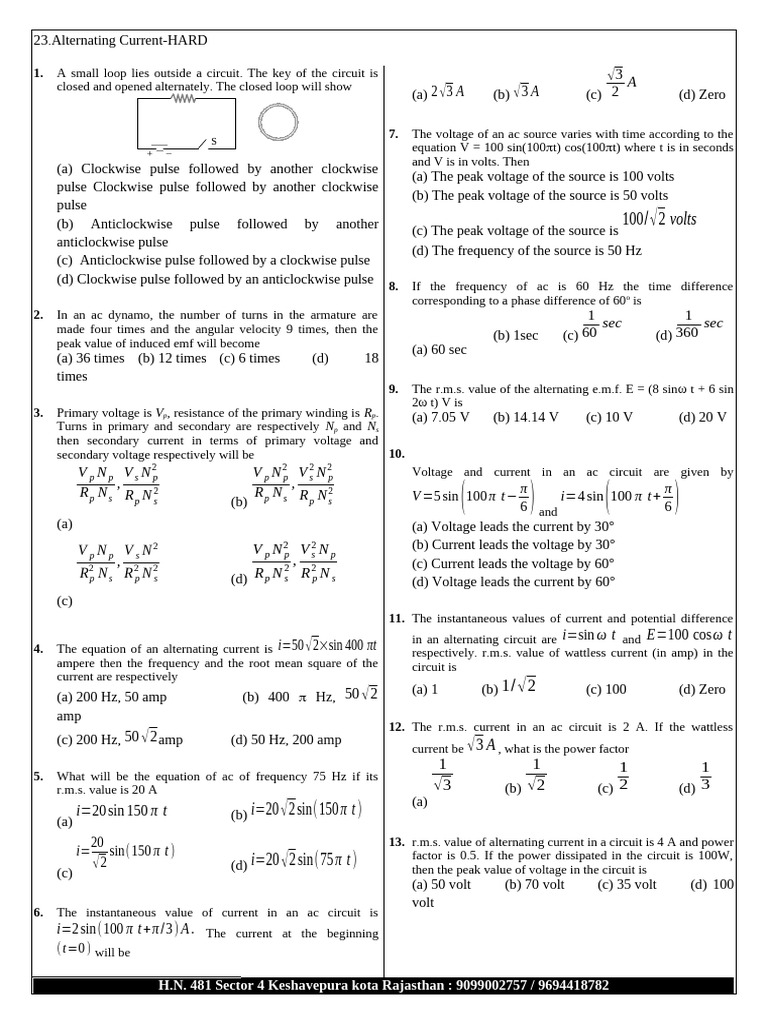 23.Alternating Current | PDF | Alternating Current | Inductor