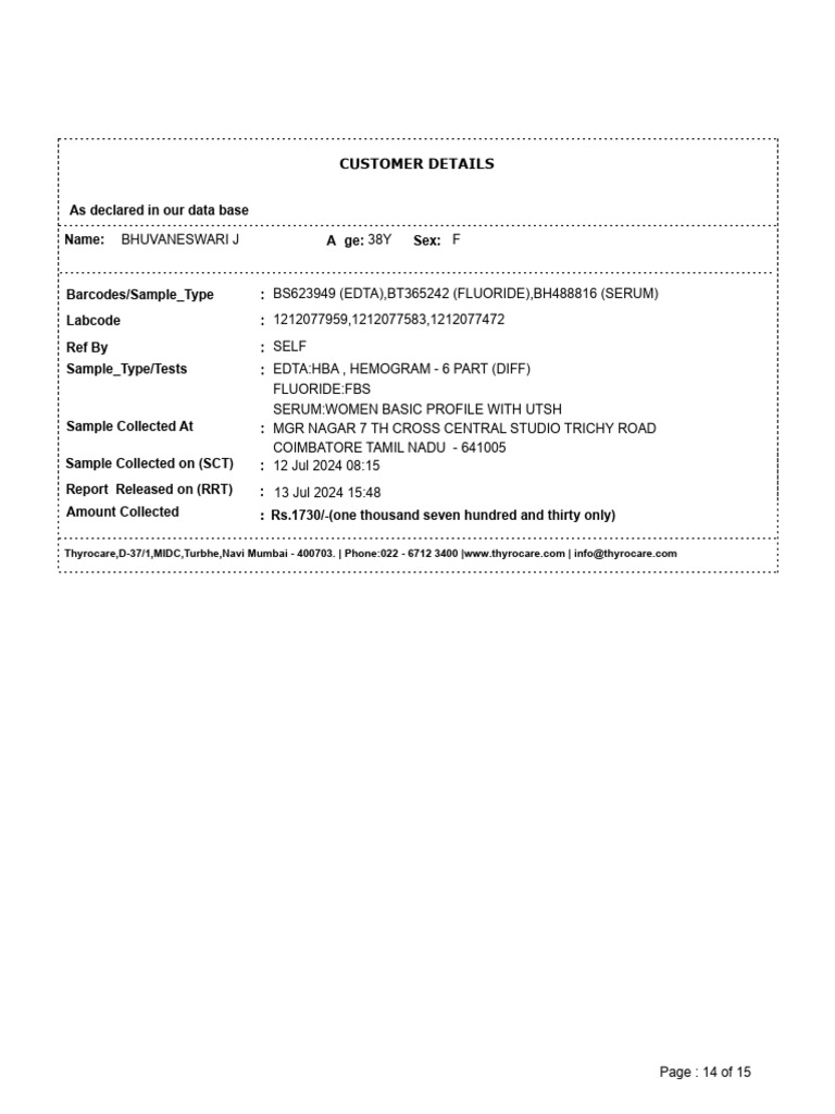 Health Check Up Report 1 | PDF