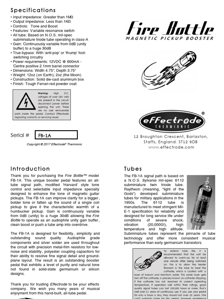 FB 1a Owners Manual Sept2017 | PDF | Guitars | Amplifier