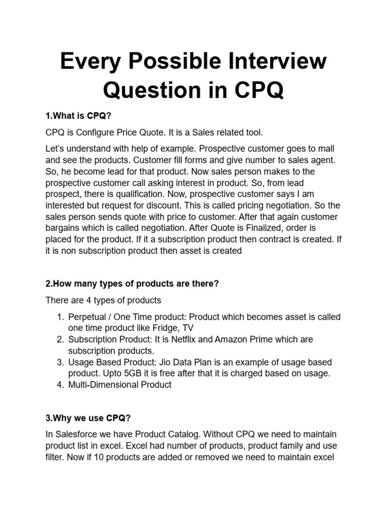 Salesforce CPQ Interview Questions Guide | PDF | Invoice | Pricing