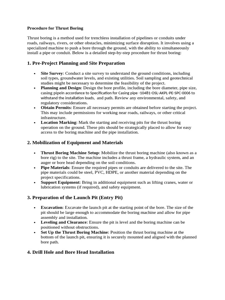 Thrust Boring Procedure Guide | PDF | Pipe (Fluid Conveyance)