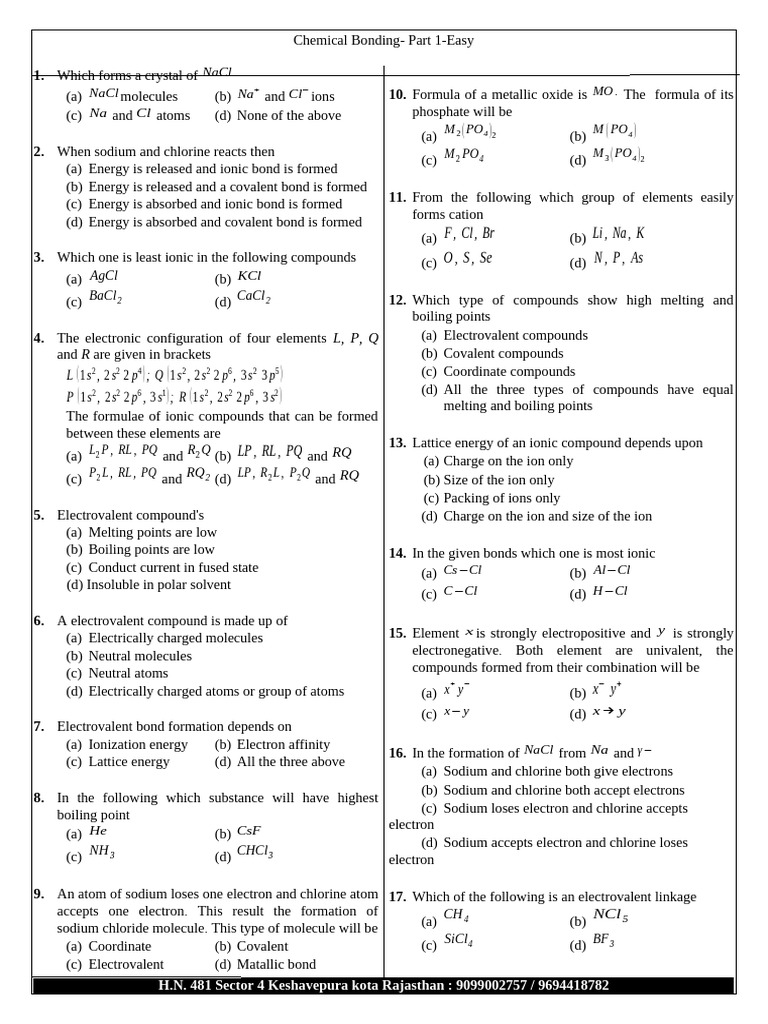 Chemical Bonding Quiz: Ionic Bonds | PDF | Ionic Bonding | Chemical Bond