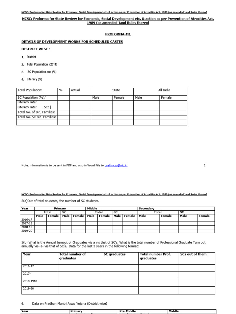 NCSC State Review Proforma for SC Development | PDF | Government Of India