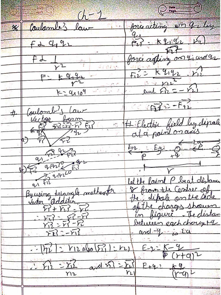 Physics CH 1 Class 12 Imp Derivation | PDF