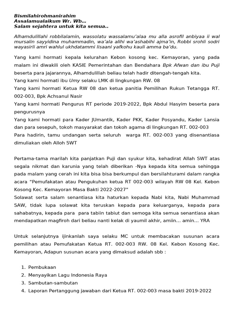 Draf MC Pemilihan RT-002-003 | PDF