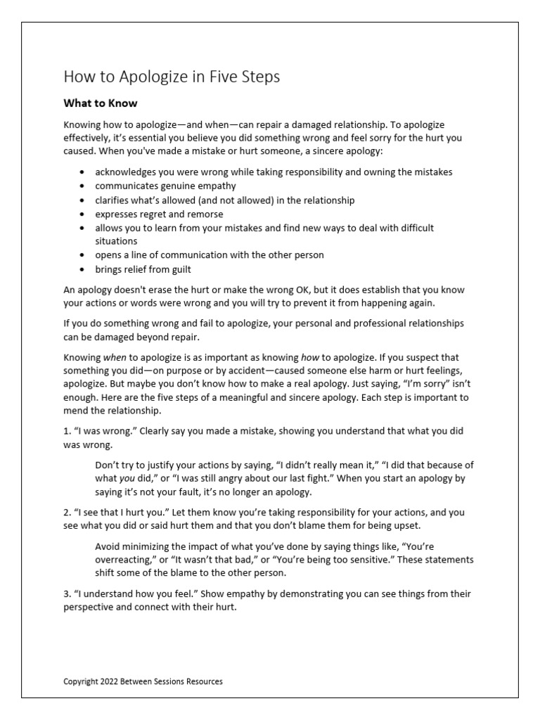 How-to-Apologize-in-Five-Steps_012422_ad | PDF | Psychological Concepts | Social Psychology