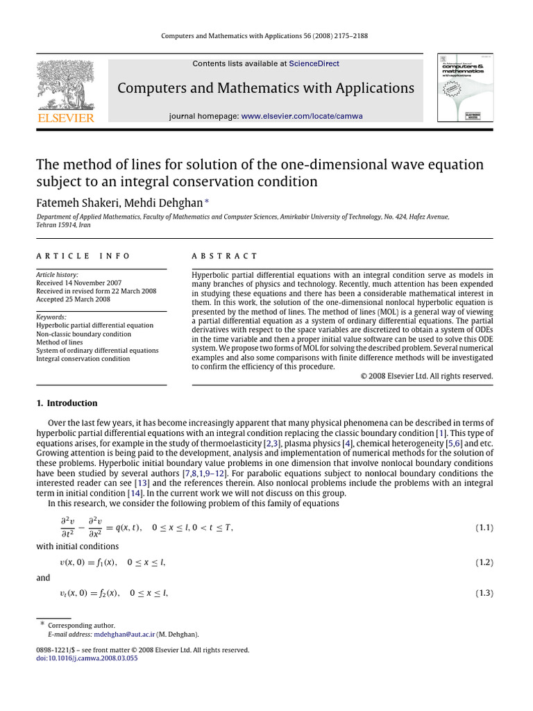 Method of Lines - Shakeri - Dehghan | PDF | Partial Differential Equation | Equations