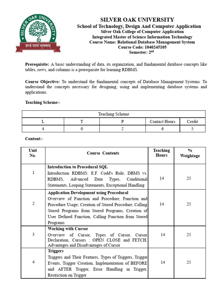 Relational Database Management System - RDBMS - Syllabus - IMSCIT SEM-2 | PDF | Sql | Relational ...
