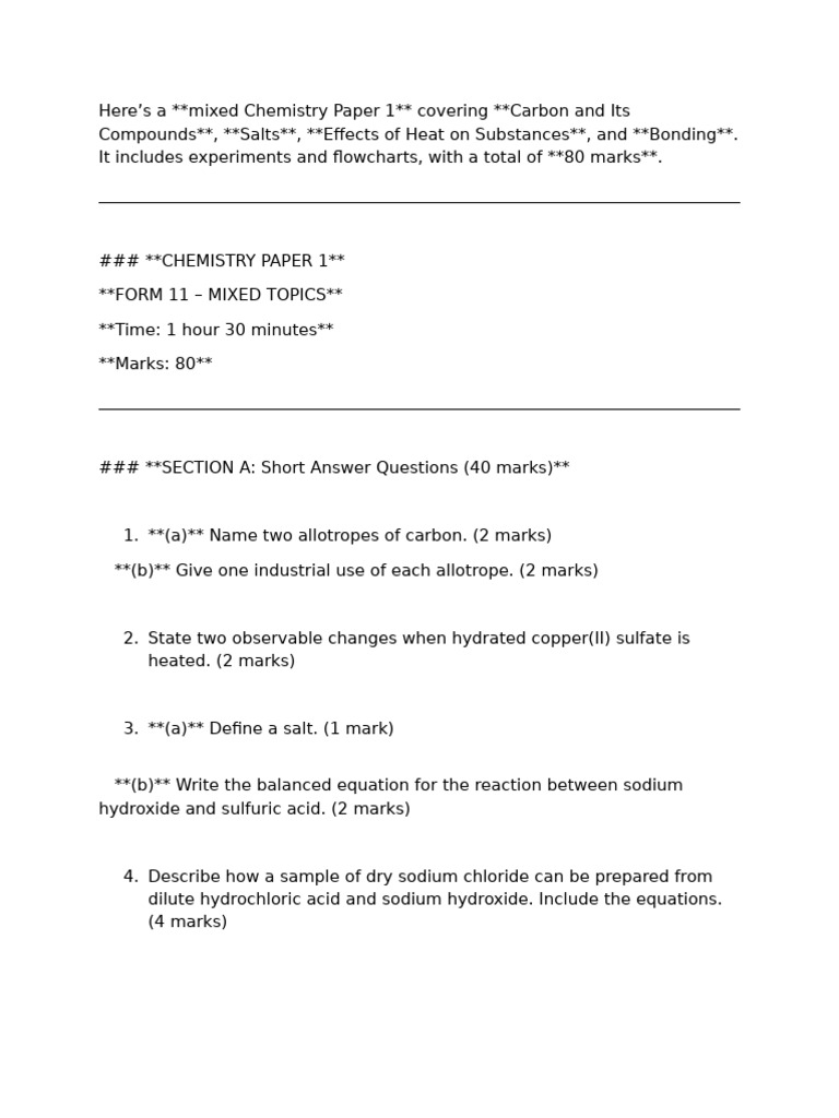 Form Three Paper 1 Computer | PDF | Chemical Reactions | Oxide