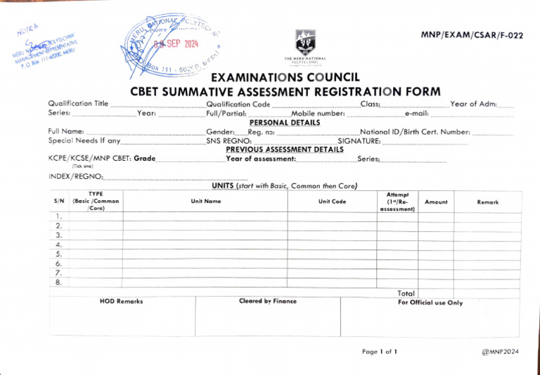 CBET Summative Reg. Form | PDF