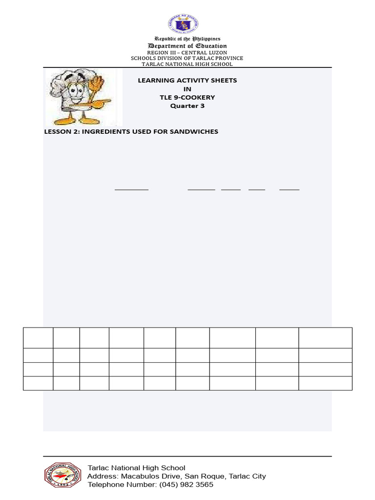 LESSON-2-Q3-LEARNING-ACTIVITY-SHEETS-IN-TLE-9-COOKERY-2022-2023 | PDF ...