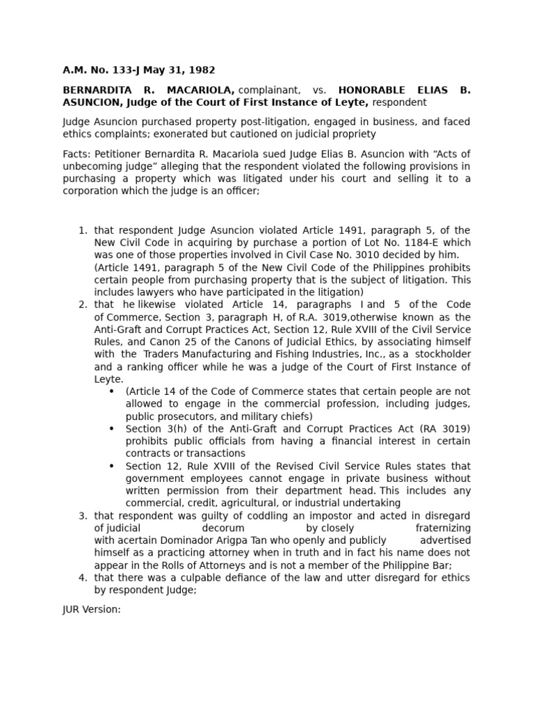 Macariola Vs Asuncion | PDF | Lawsuit | Judiciaries